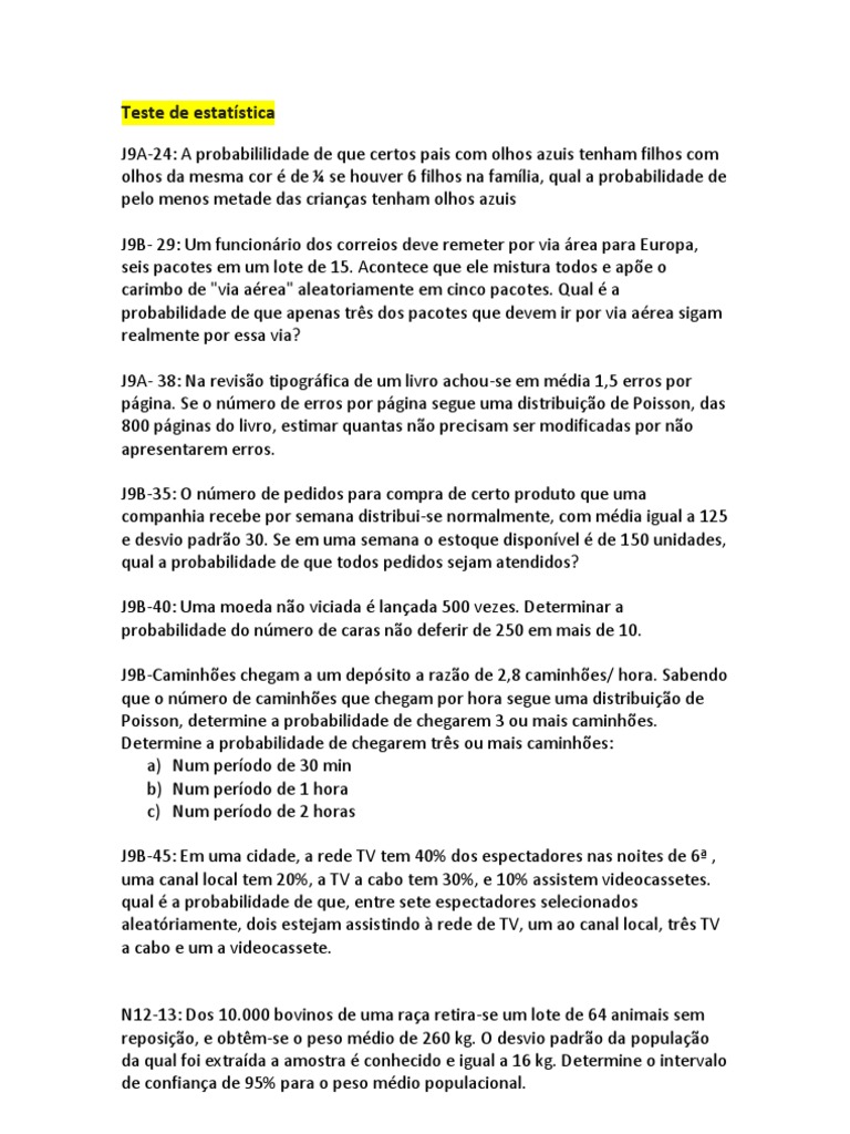 Teste de Estatística | PDF | Desvio padrão | Intervalo de confiança