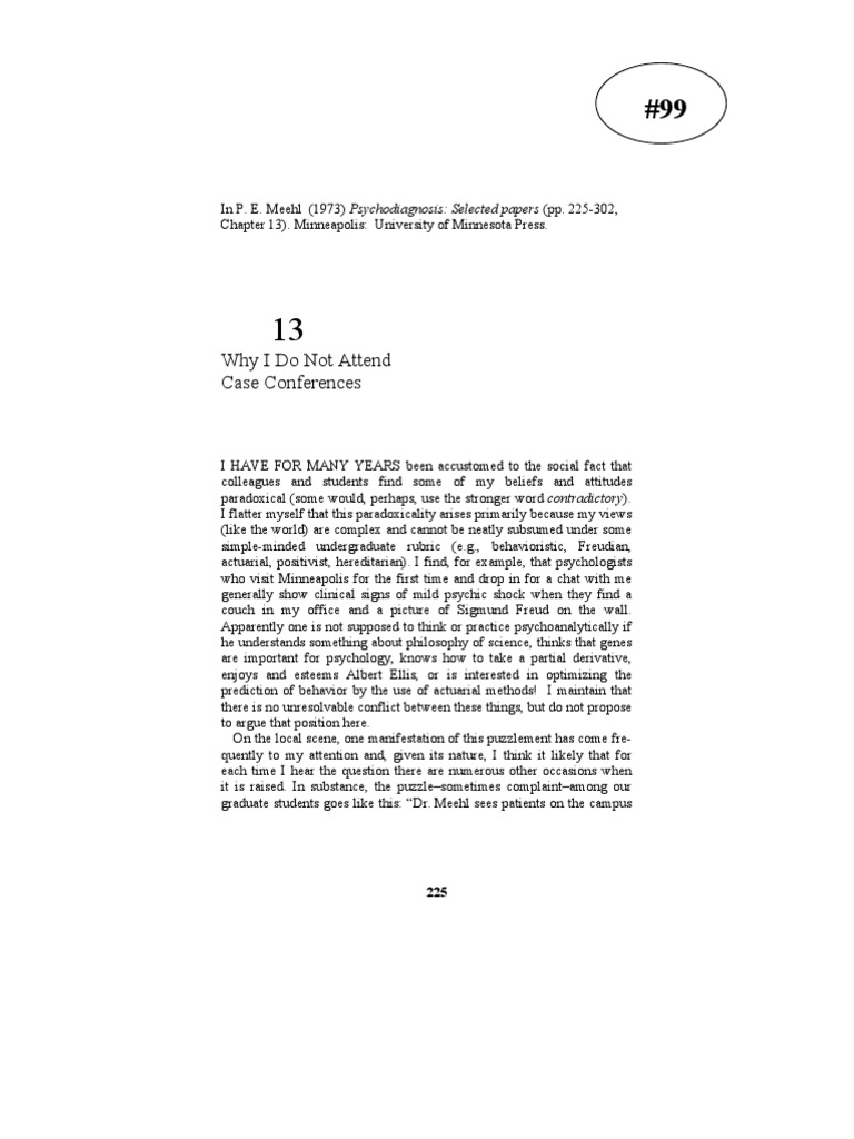 Paul Meehl's Classic 'Why I Don't Attend Case Conferences' | PDF ...