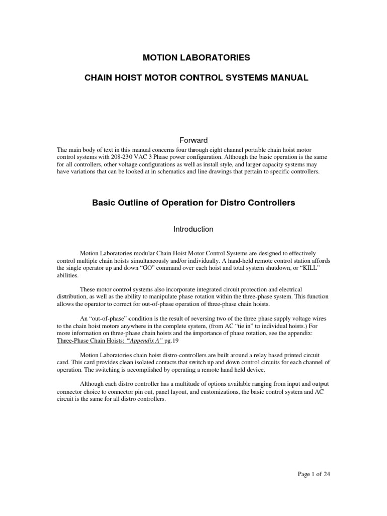Motion Laboratories Chain Hoist Motor Control Systems Manual | PDF ...
