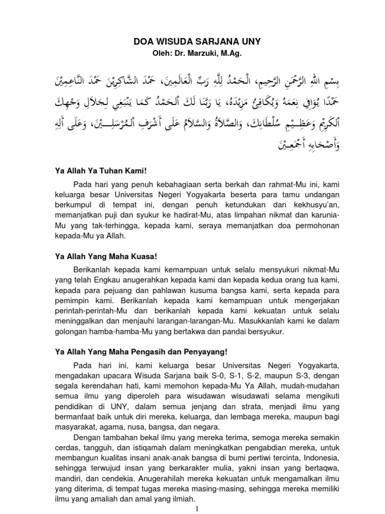 Dr. Marzuki, M.ag - Doa Wisuda Sarjana | PDF
