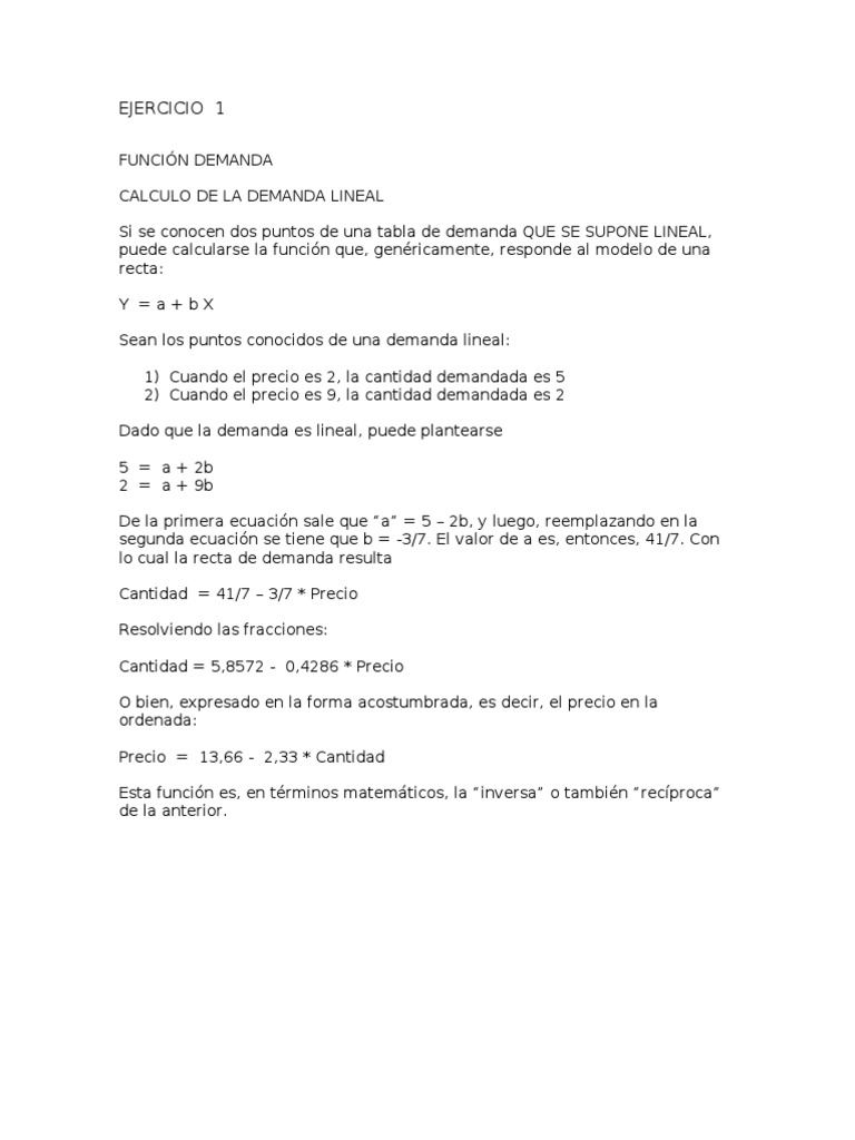 EJERCICIO 00001 Cálculo de Una Función Demanda Lineal | PDF