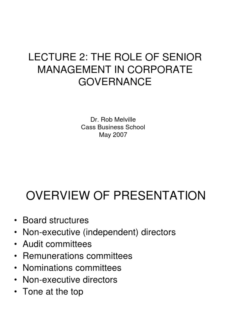 Role of Senior Management in Corporate Governance | PDF | Corporate ...