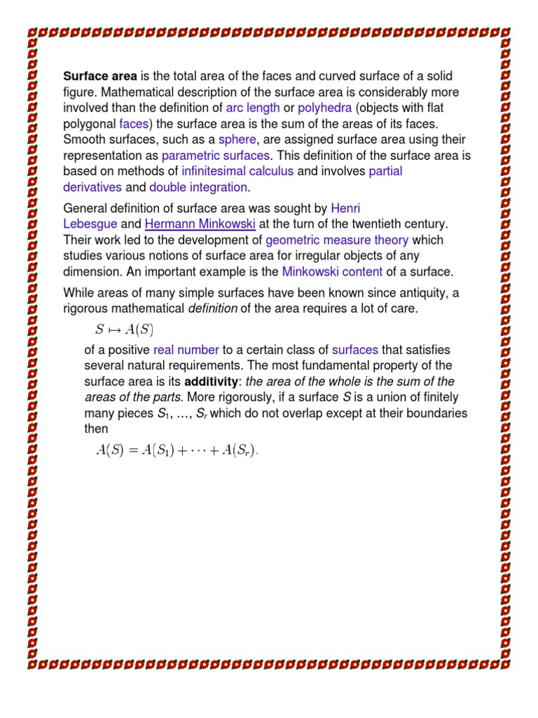 Surface Area Definition | PDF | Surface Area | Area