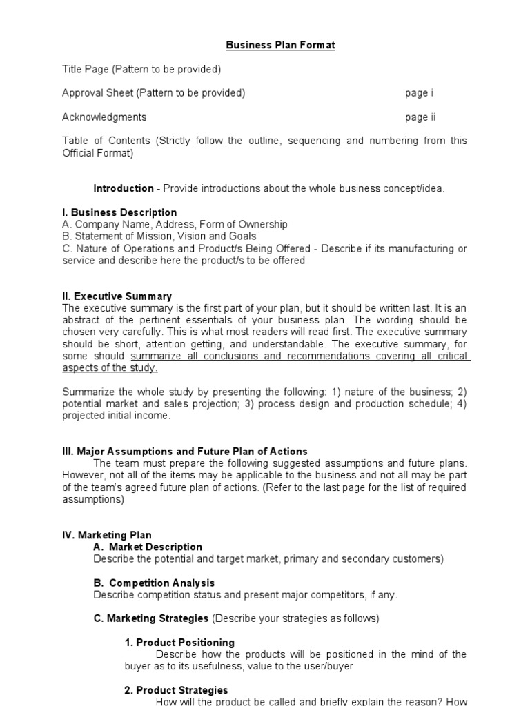 MGTL2-Business Plan Format | PDF | Strategic Management | Sales