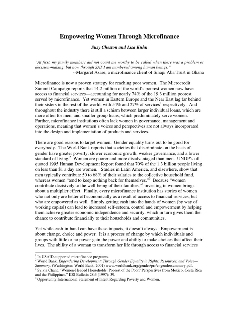 Empowering Women Through Microfinance: Susy Cheston and Lisa Kuhn | PDF ...