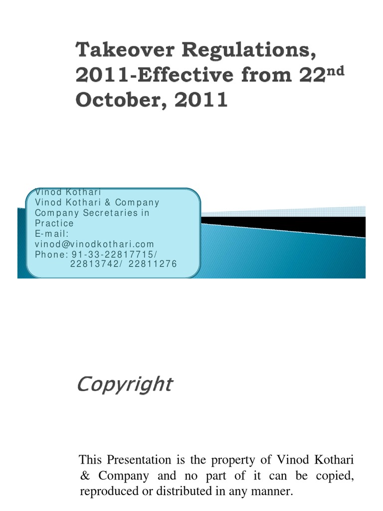 Analysis of Key Amendments and Provisions in the SEBI Takeover Code 2011 | PDF | Takeover ...