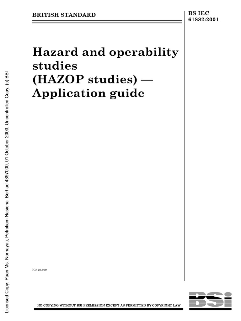 BS IEC 61882 - 2001 - Hazard and Operability Studies | PDF