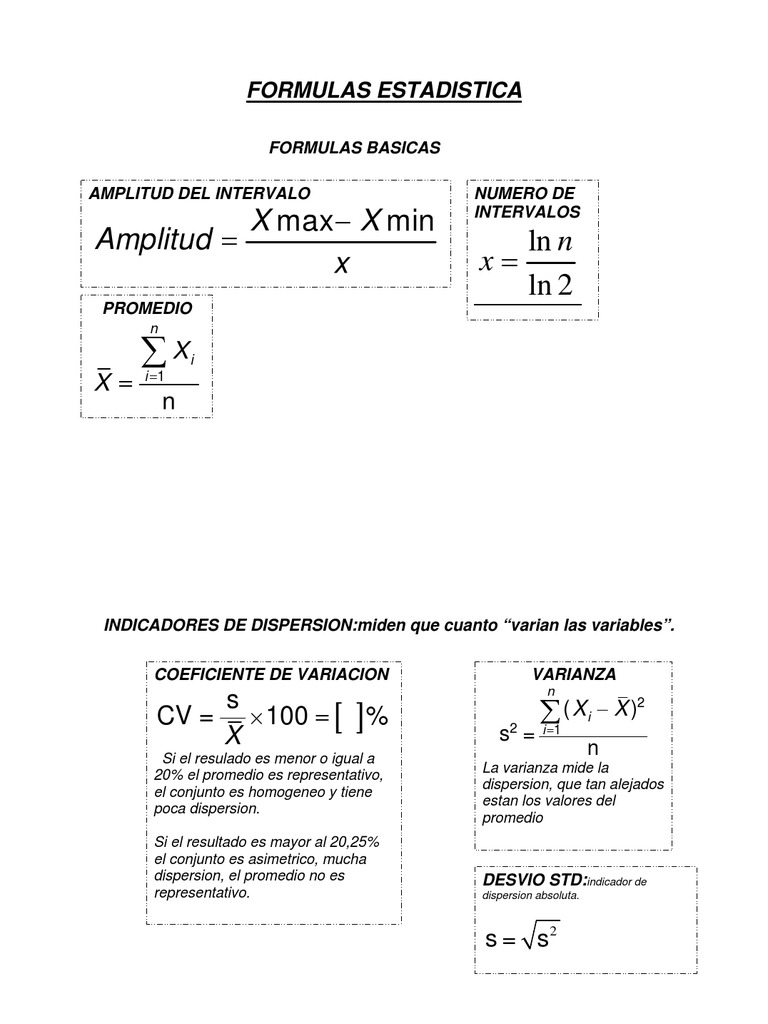 Formulas Estadistica | PDF | Mediana | Diferencia