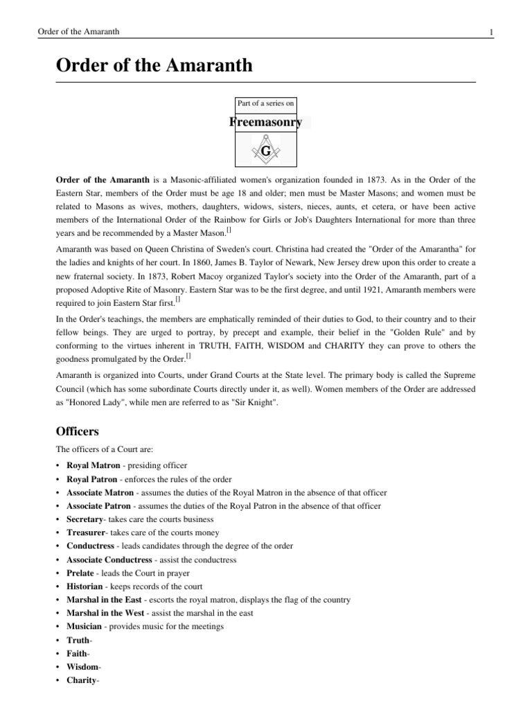 Order of The Amaranth | PDF | Fraternities | Fraternal Service ...