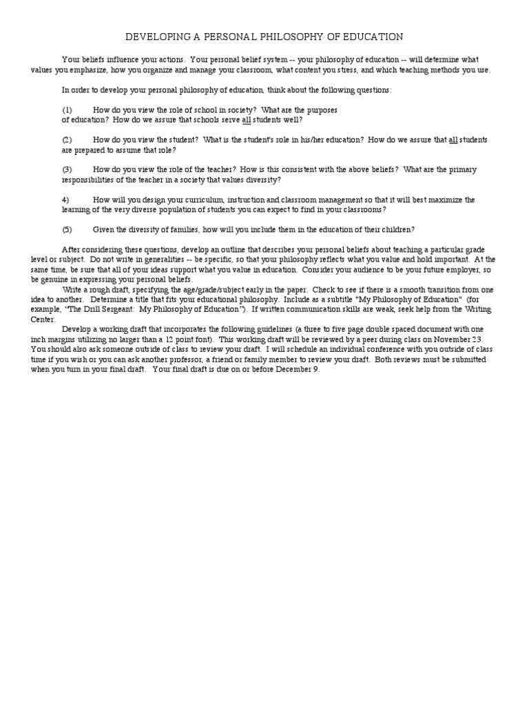 Developing A Personal Philosophy of Education | PDF | Philosophy Of ...