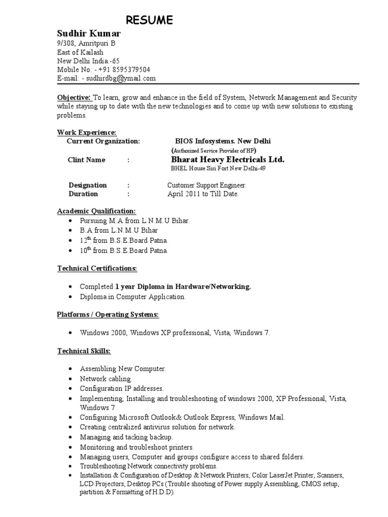 Sudhir Resume | PDF | Desktop Computer | Microsoft Windows