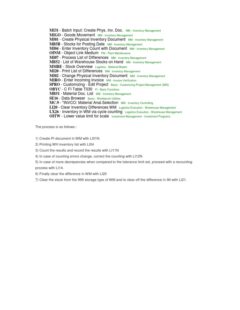 SAP MI31: Physical Inventory Process | PDF