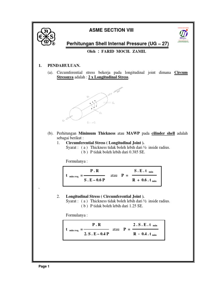 Perhitungan Shell Internal Pressure (UG - 27) | PDF