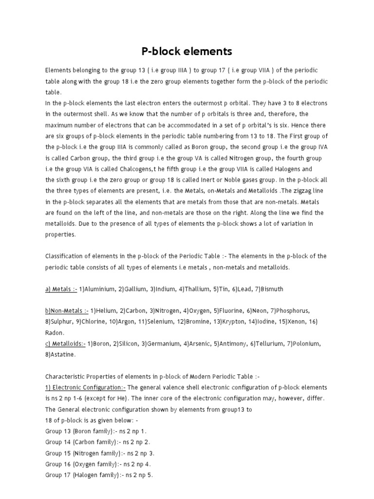 P-Block Elements | PDF | Periodic Table | Chemical Reactions