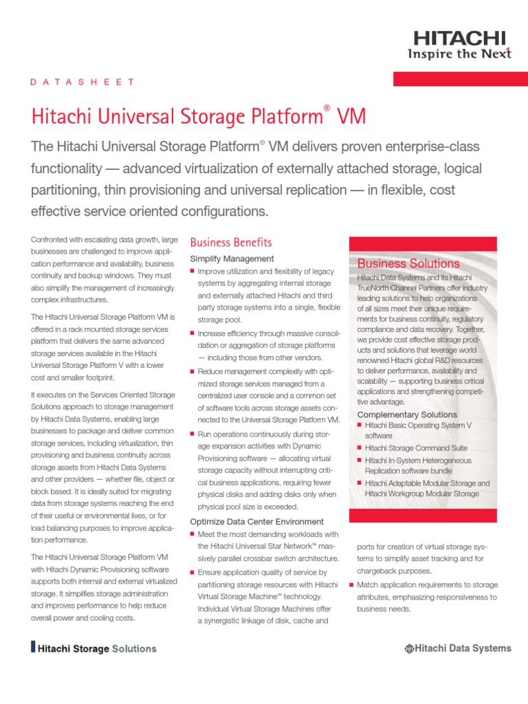Datasheet - Hitachi Universal Storage Platform VM | PDF ...