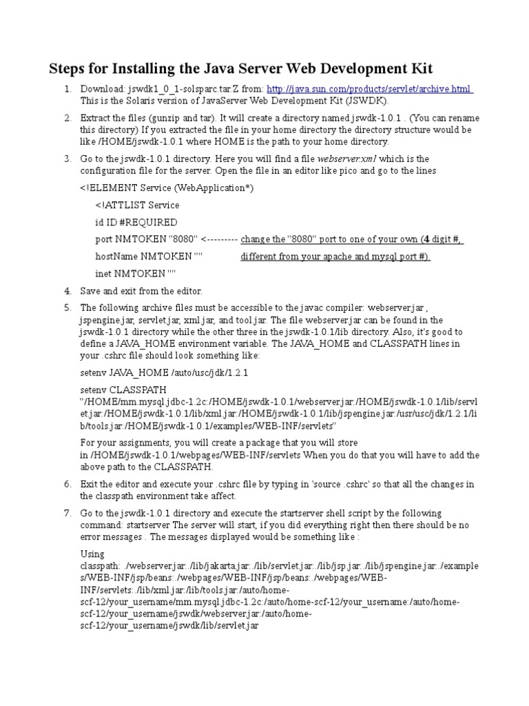 Steps For Installing The Java Server Web Development Kit | PDF | Java Servlet | Java Server Pages