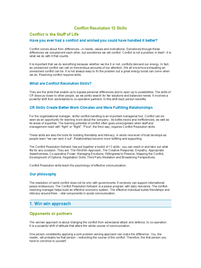 Conflict Resolution 12 Skills | Download Free PDF | Shadow (Psychology ...