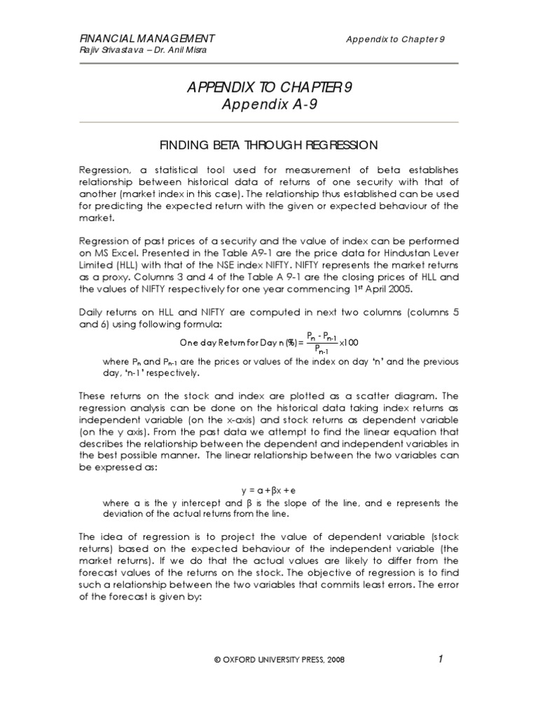 Appendix To Chapter 9 Appendix A-9: Finding Beta Through Regression | PDF | Regression Analysis ...
