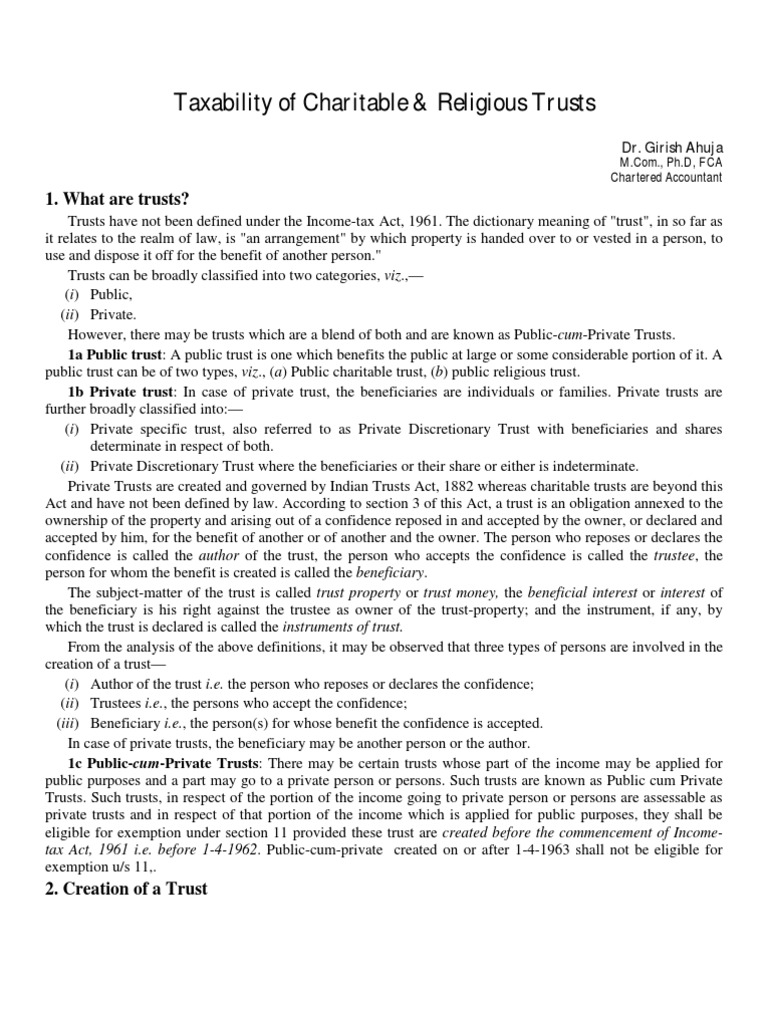Taxability of Charitable & Religious Trusts | PDF | Trust Law ...