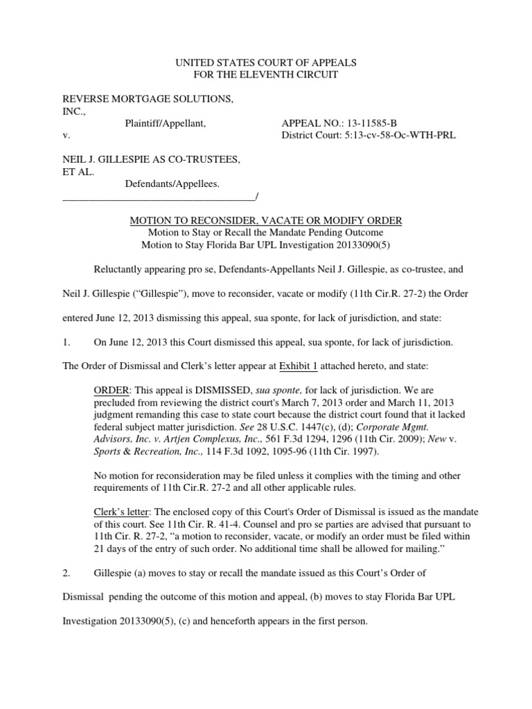 Motion To Reconsider, Vacate or Modify Order, Jul-01-2013 | PDF ...