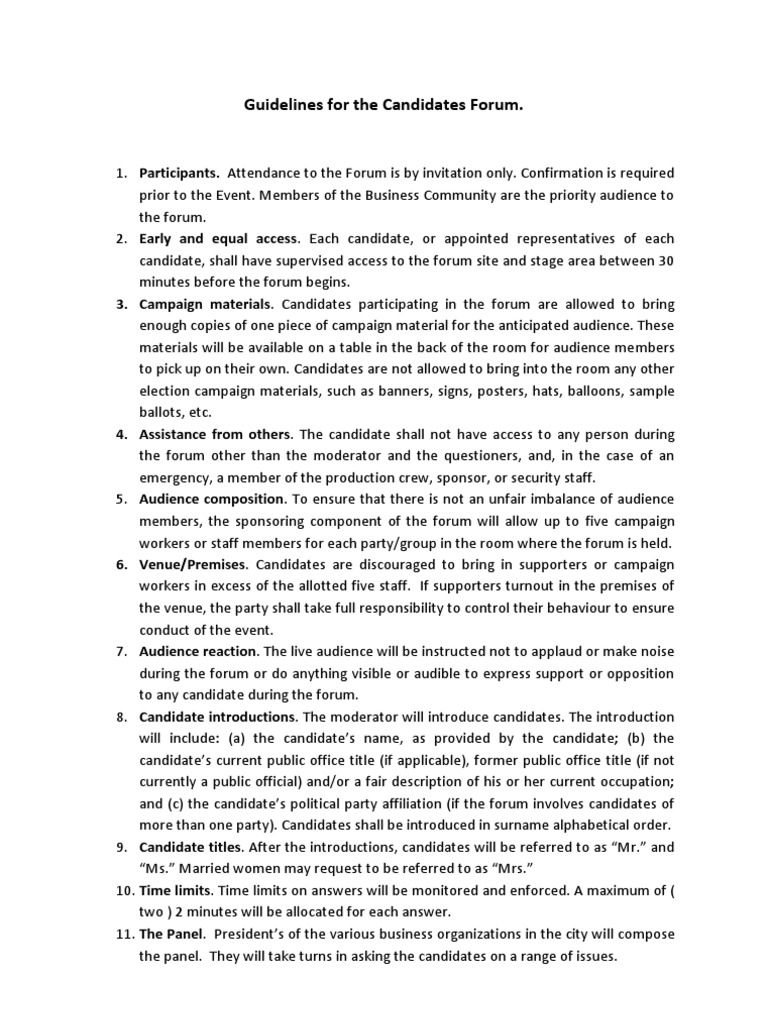 Final Guidelines For The Candidates Forum | PDF | Camera | Government