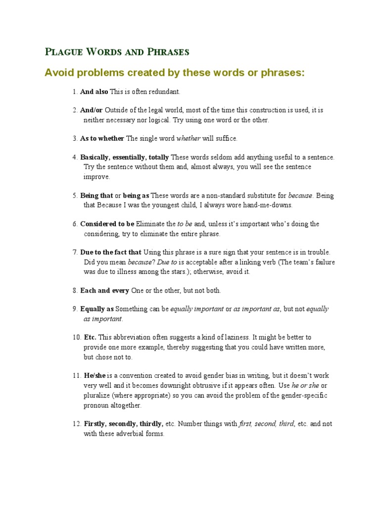 SC Notes-Plague Words and Phrases | PDF | Grammatical Gender | Grammar