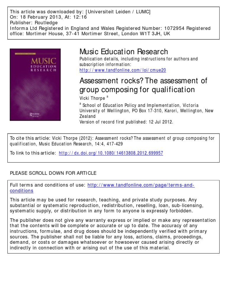 Music Education Research | PDF | Music Education | Educational Assessment