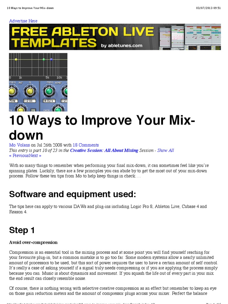 10 Ways To Improve Your Mix-Down | PDF | Equalization (Audio) | Sound ...
