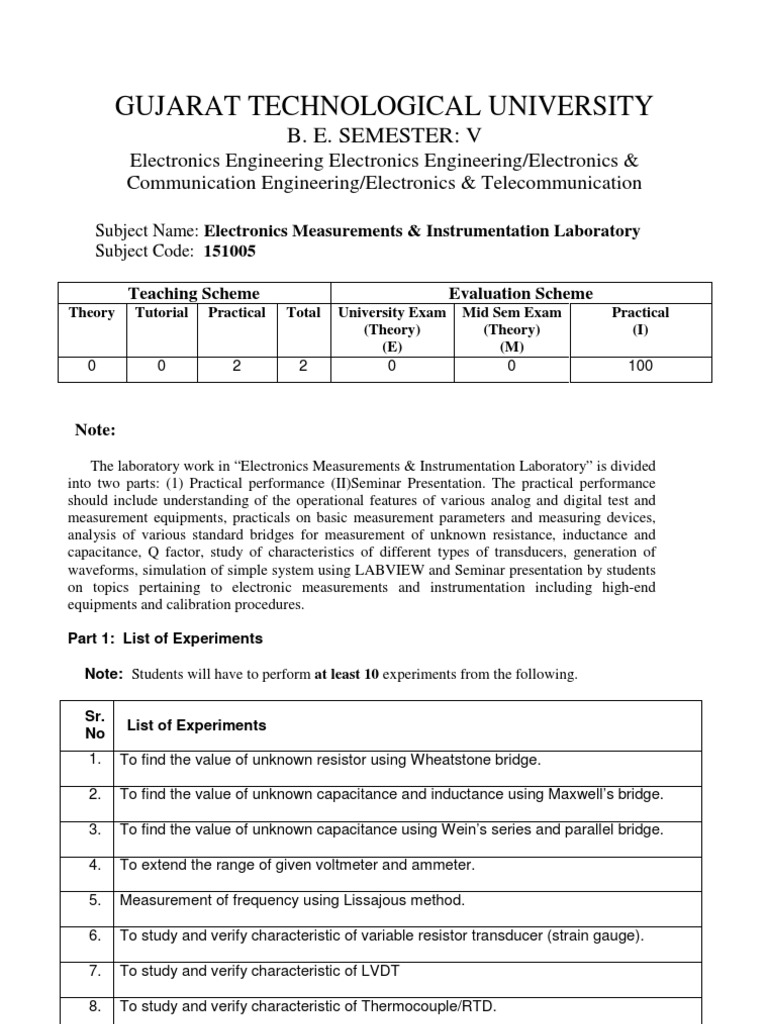 Electronics Measurements & Instrumentation Laboratory Course | PDF ...