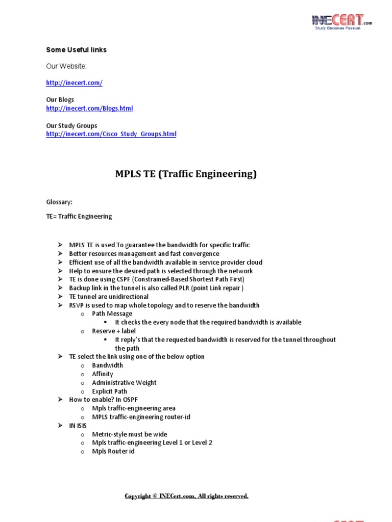 MPLS Traffic Engineering by INECert | PDF | Multiprotocol Label Switching | Networking