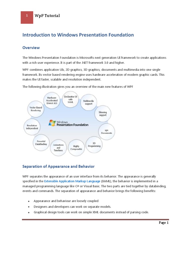Introduction To Windows Presentation Foundation Wpf Tutorial Pdf Windows Presentation