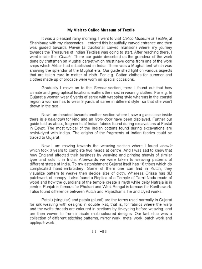 My Visit To Calico Museum | PDF | Textiles | Weaving