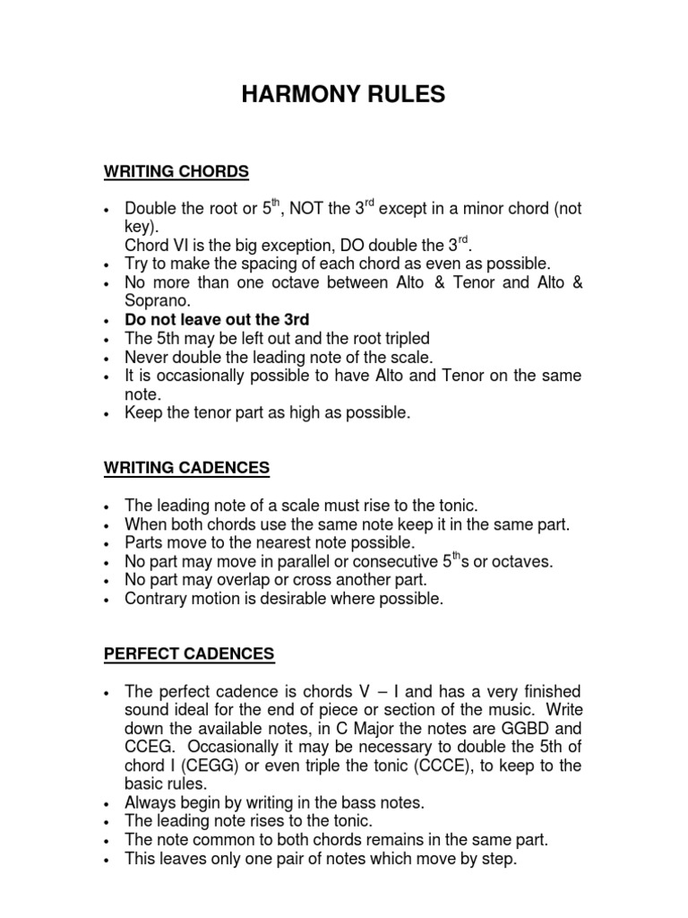 Cadence Writing and Harmony Rules | PDF
