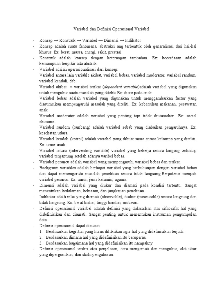 Variabel Dan Definisi Operasional Variabel | PDF