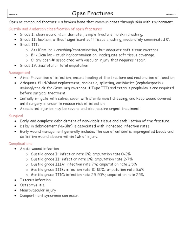 Gustillo-Anderson Classification (Open - Fractures) | PDF