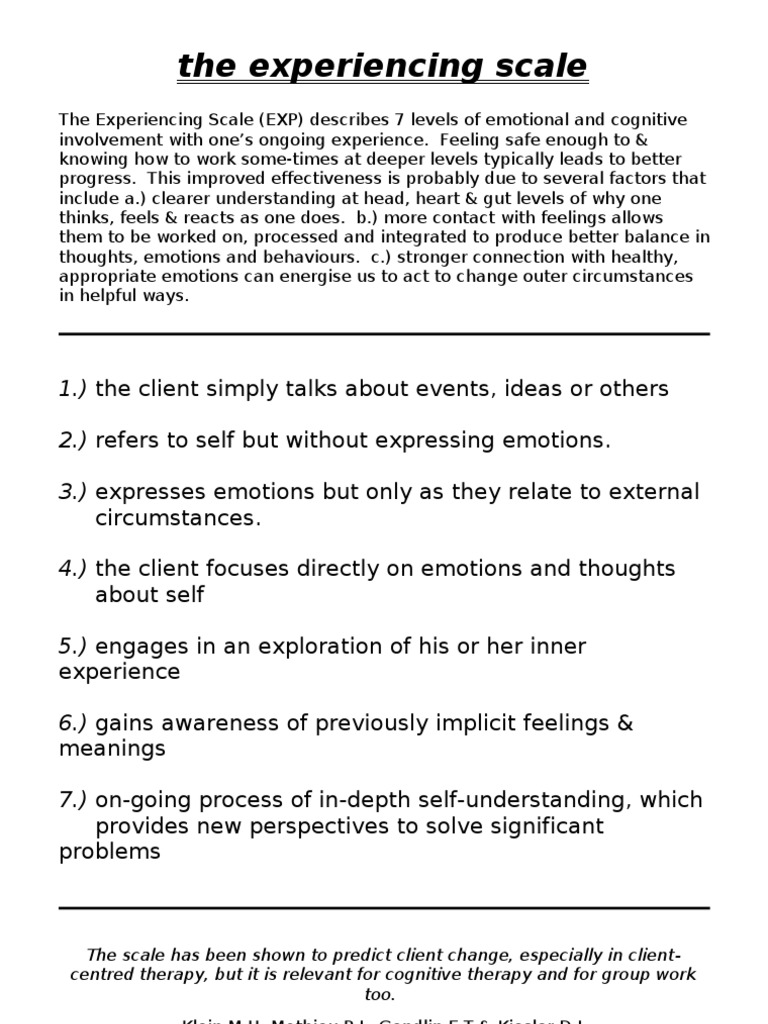 Assessment, Experiencing Scale - 1 | PDF