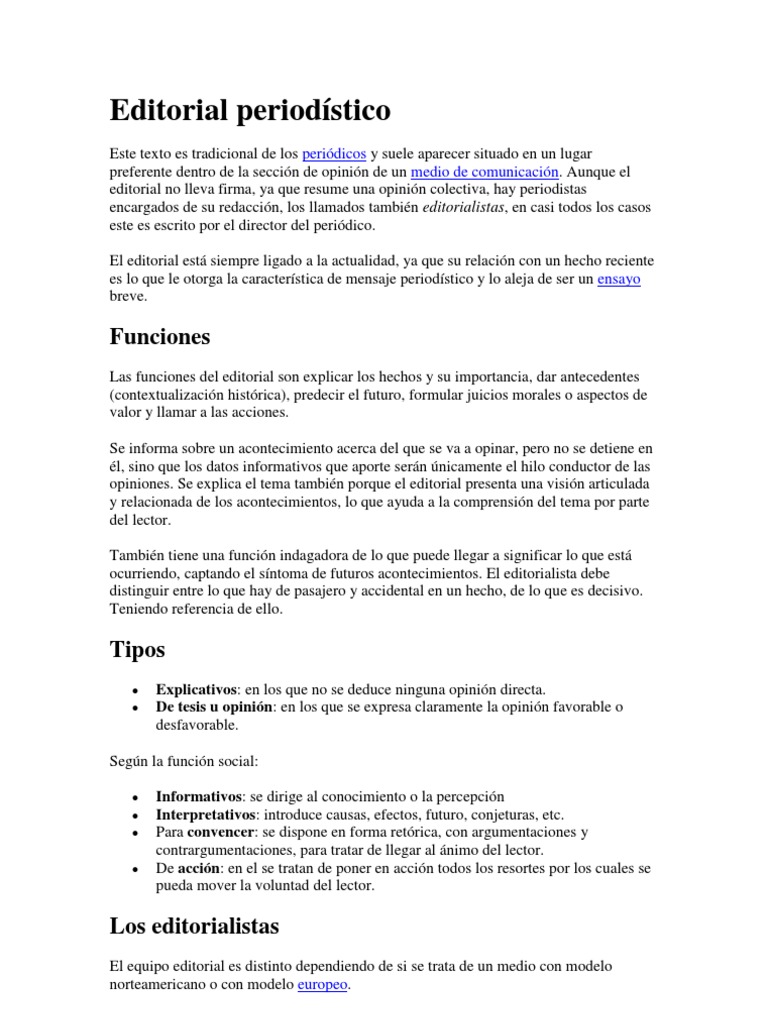 Definición y funciones del editorial periodístico | PDF | Editorial ...