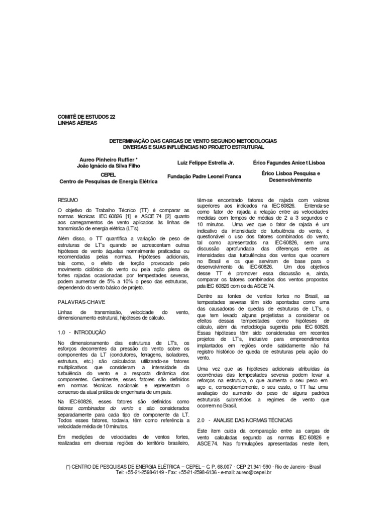 Determinação Das Cargas de Vento - IEC 60826 - Artigo | PDF | Ferimento ...