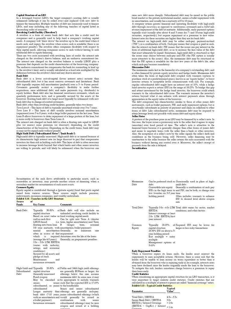 Capital Structure of An LBO PDF | PDF | Leveraged Buyout | Mezzanine ...