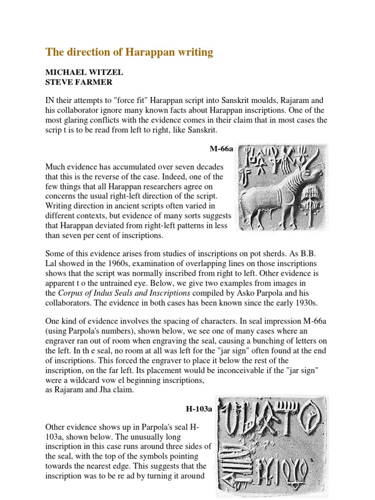Harappan Script Direction Analysis | PDF | Epigraphy | Writing