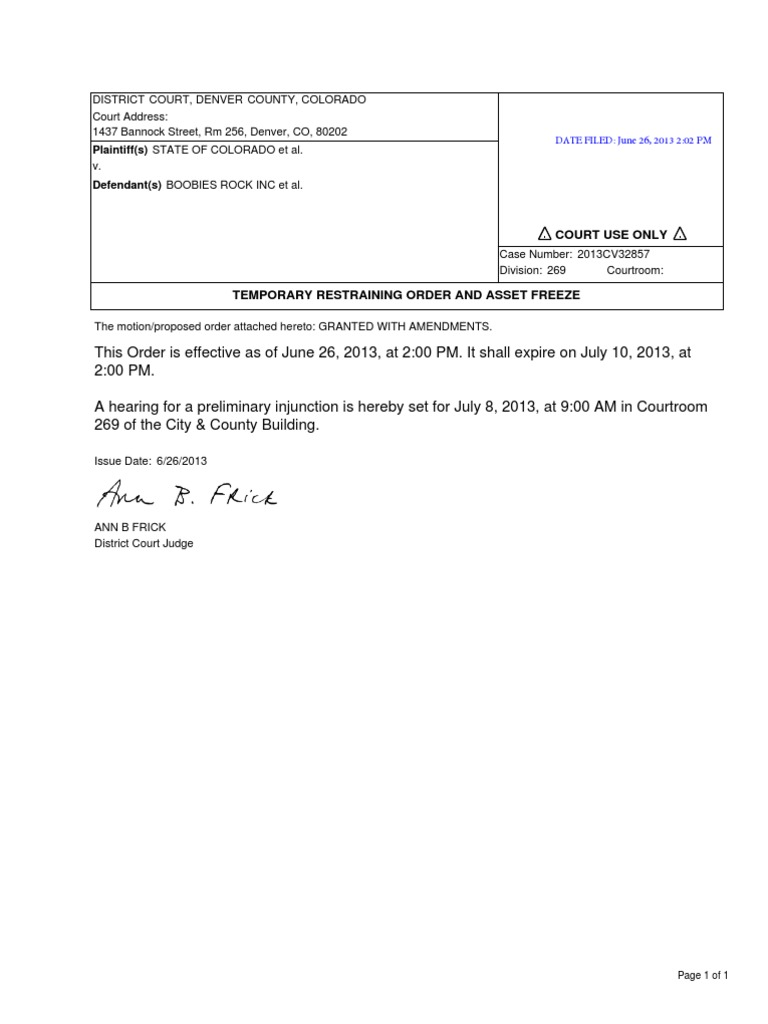 Boobies Rock Temporary Restraining Order | PDF | Injunction ...