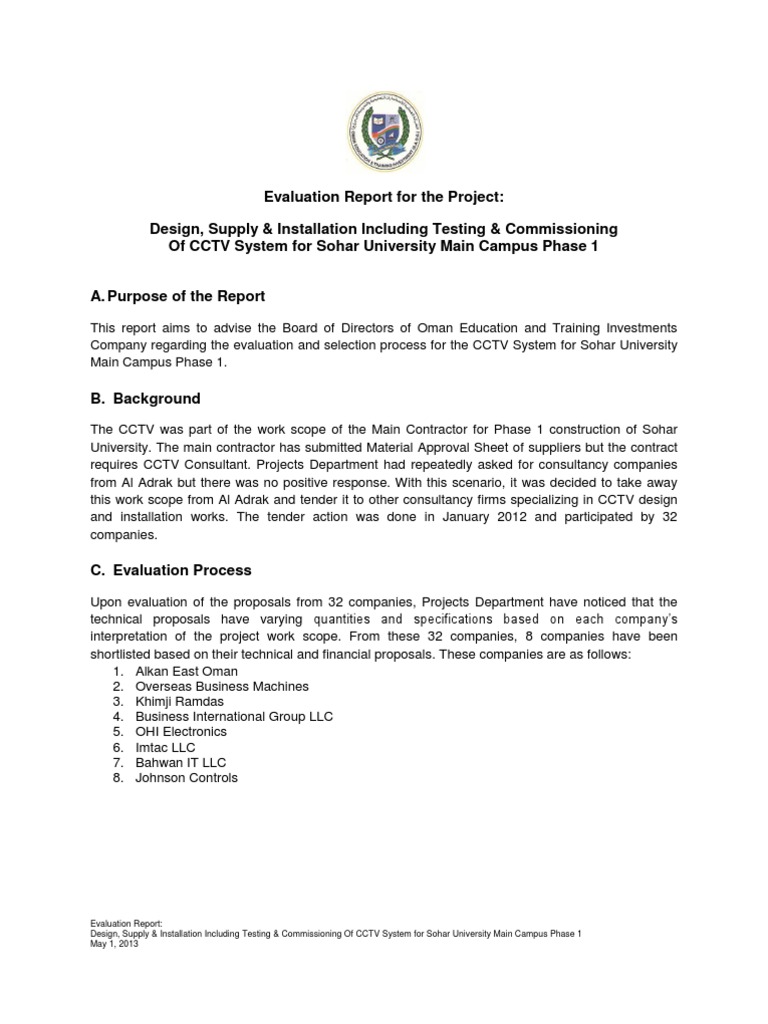 Sample Evaluation Report | PDF | Closed Circuit Television | Evaluation