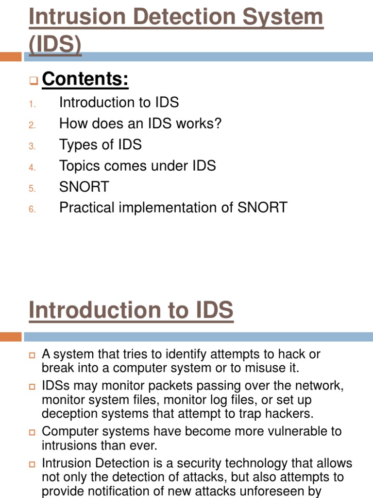 Intrusion Detection System (IDS) | PDF | Security Technology | Computer ...