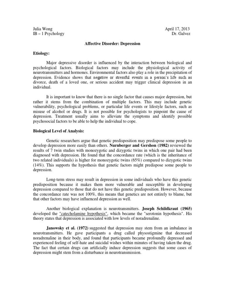 IB Psych: Abnormal (Depression) | PDF | Twin | Major Depressive Disorder