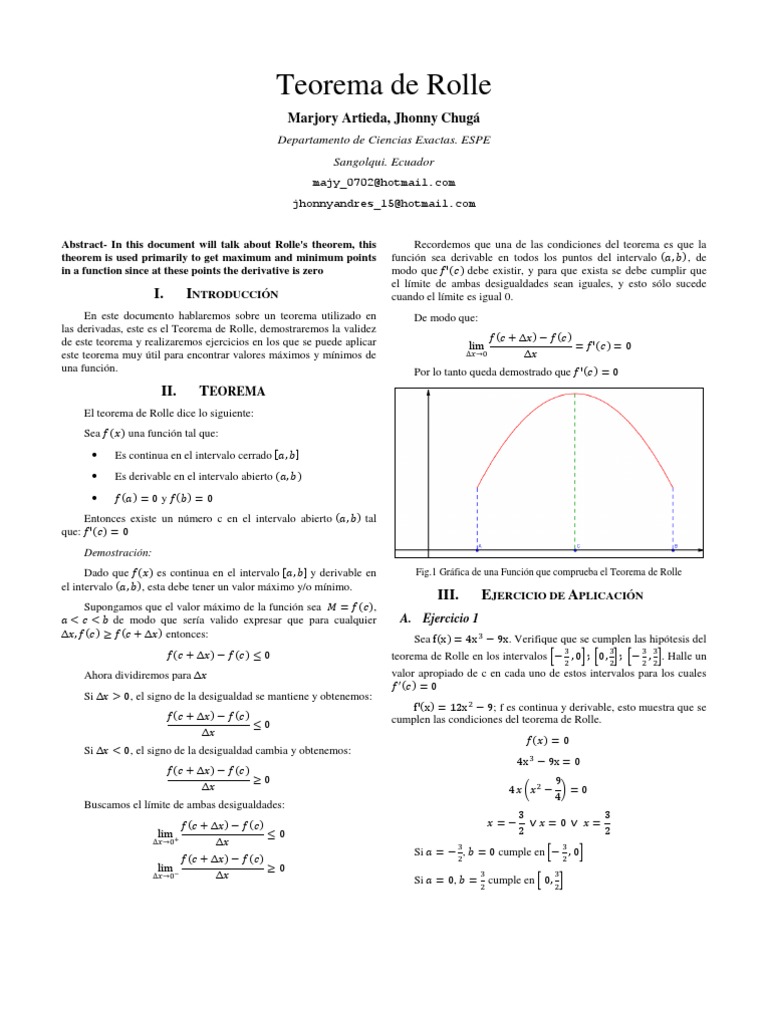 Teorema de Rolle | PDF | Función continua | Intervalo (Matemáticas)