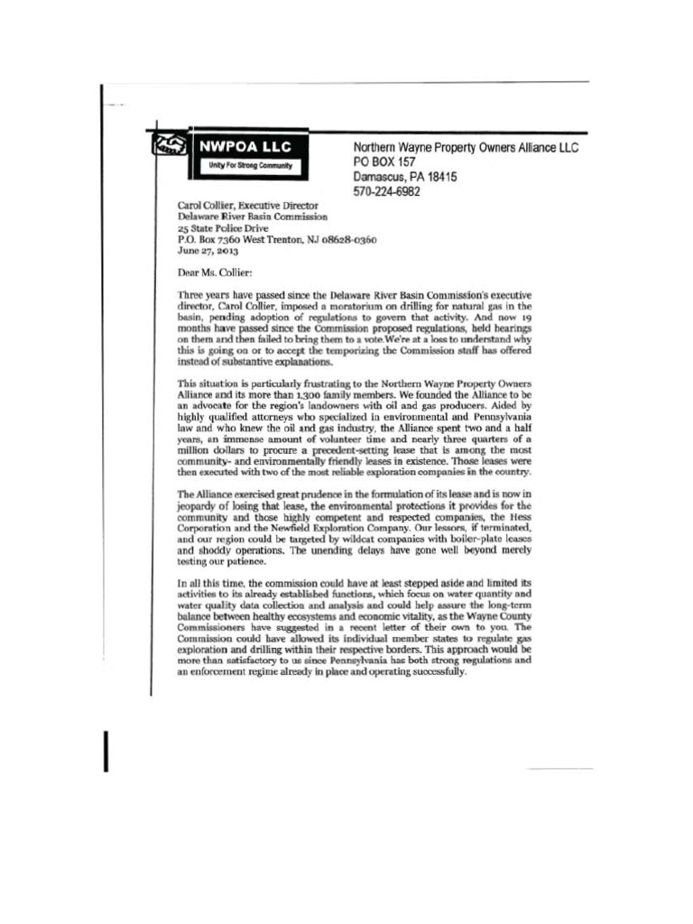 NWPOA Letter To Carol Collier | PDF | Business | Nature