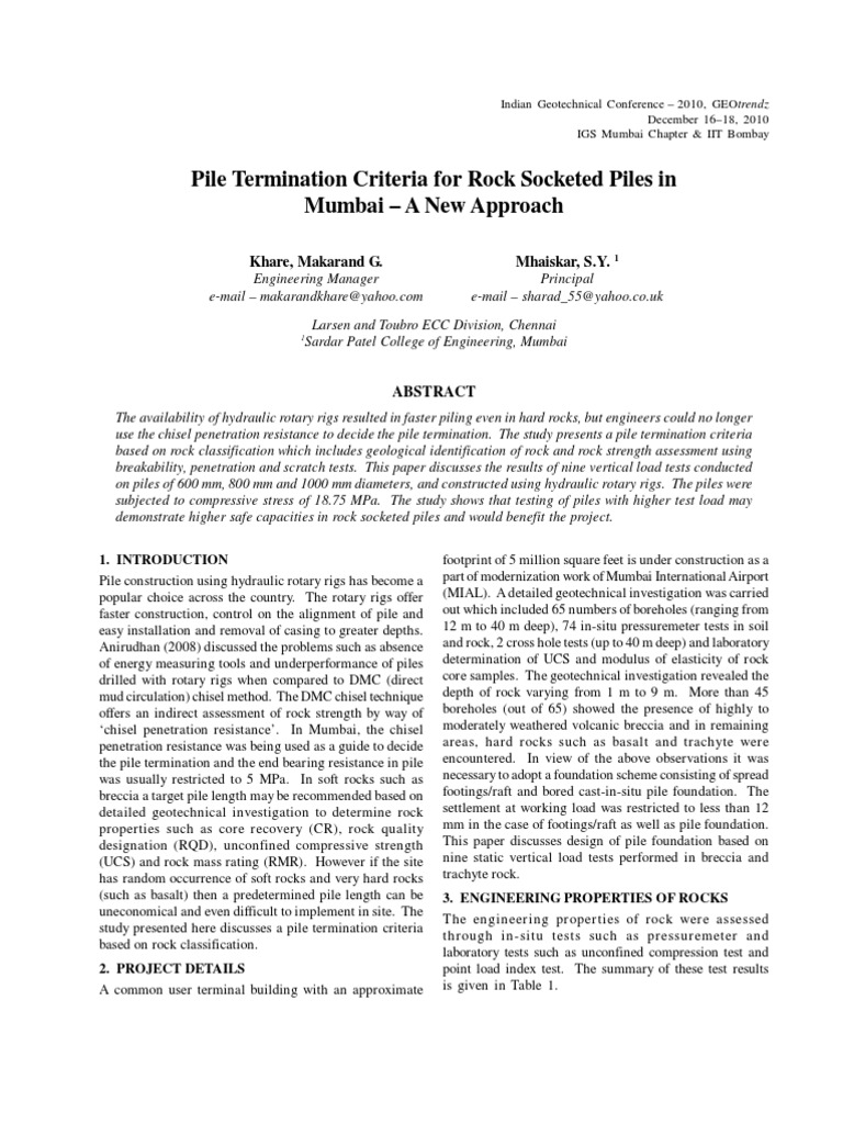 Rock Socket Pile Termination Criteria | PDF | Deep Foundation ...