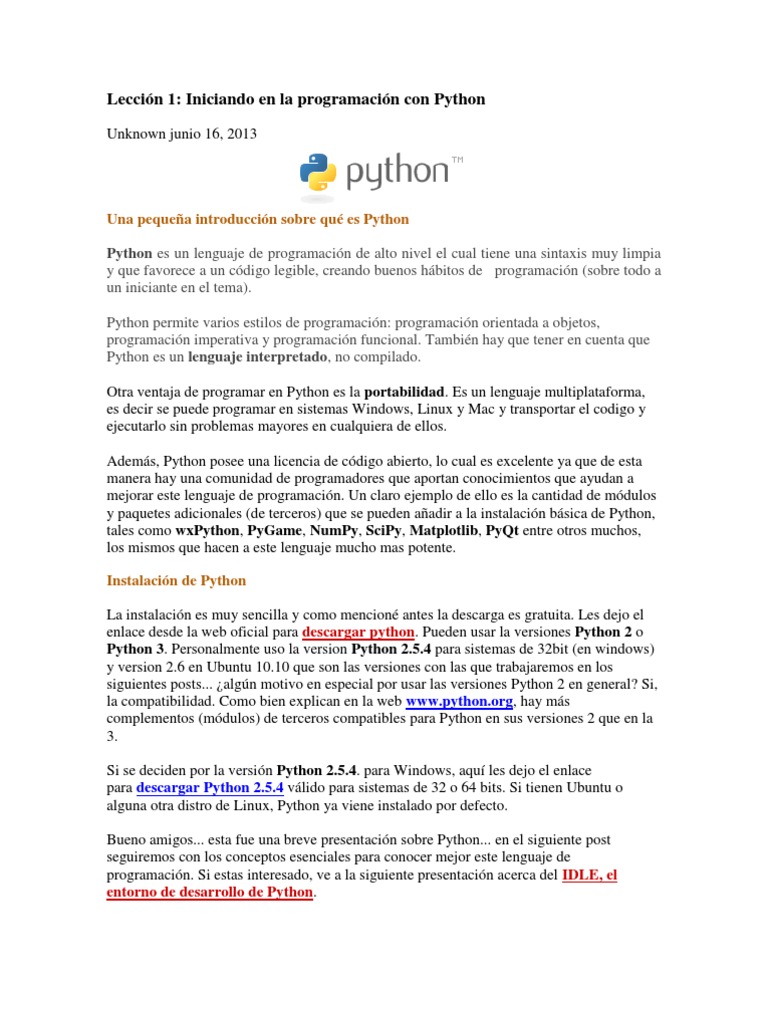 Lecciones 1 Al 6 Practica | PDF | Python (lenguaje de programación) | División (Matemáticas)