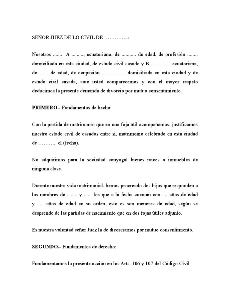 Modelo De Demanda De Divorcio De Mutuo Acuerdo Con Hijos Mayores De Porn Sex Picture