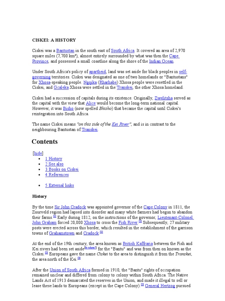 Ciskei. A History | PDF | South Africa | Politics Of South Africa